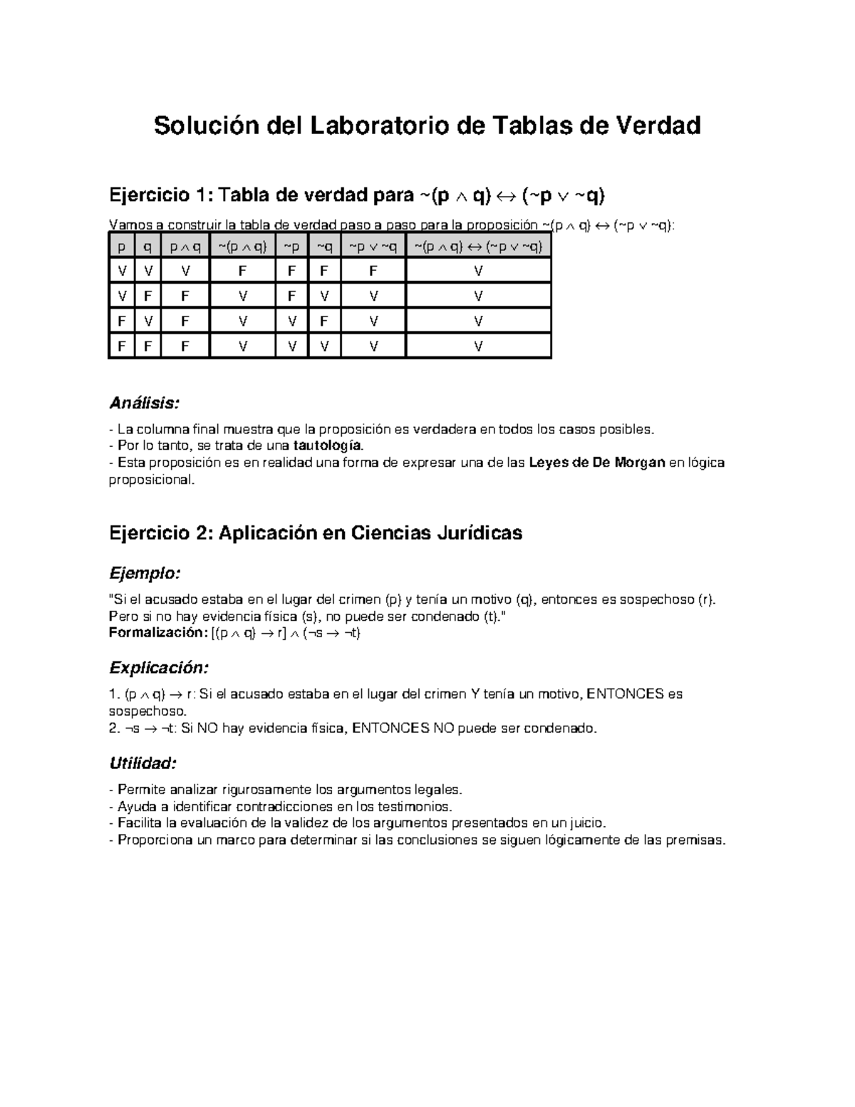 Solución del Laboratorio de Tablas de Verdad: Ejercicios y Análisis ...