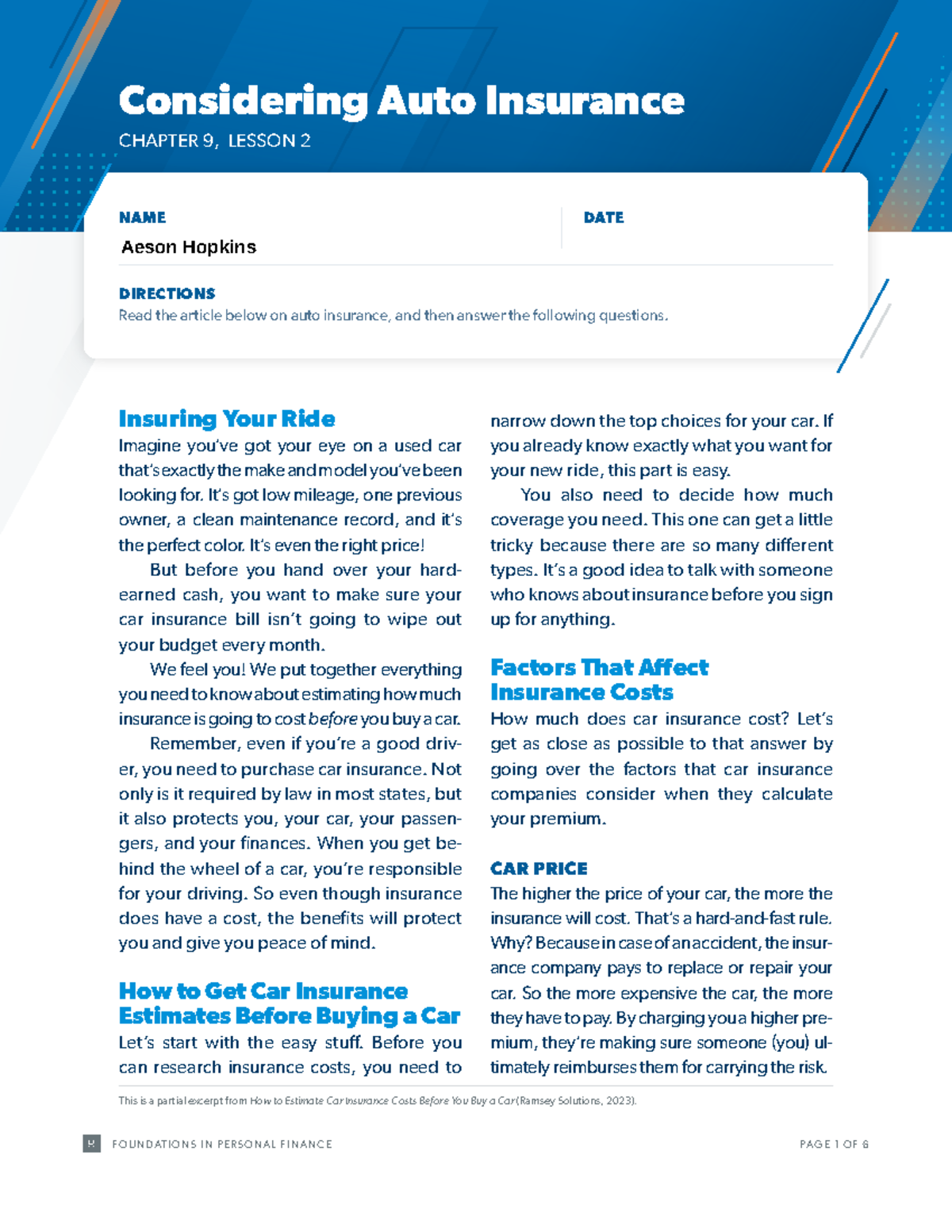 B68D1D4C50C9C8D1E5F6452A8A1FB663: Chapter 9, Lesson 2 - Estimating Auto ...