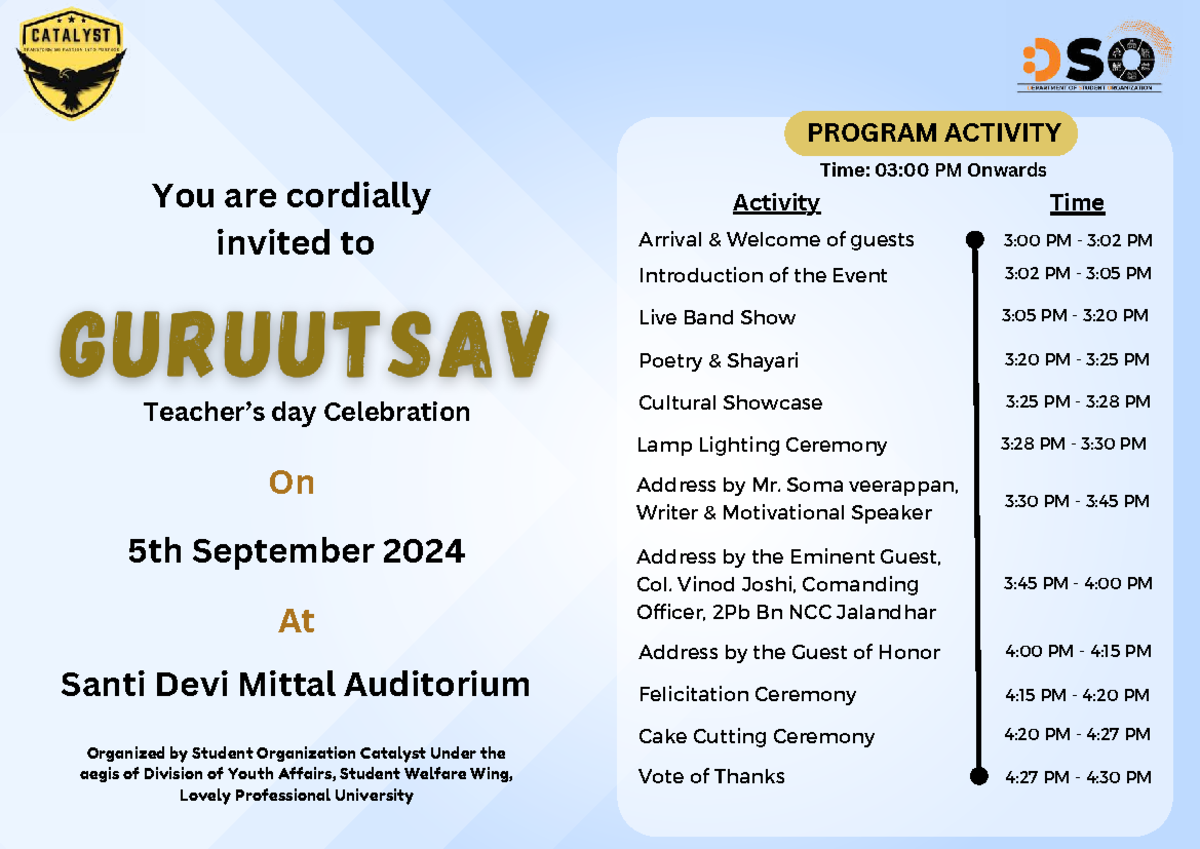 Invitation to Guru Utsav - Teachers Day Celebration at LPU - Studocu
