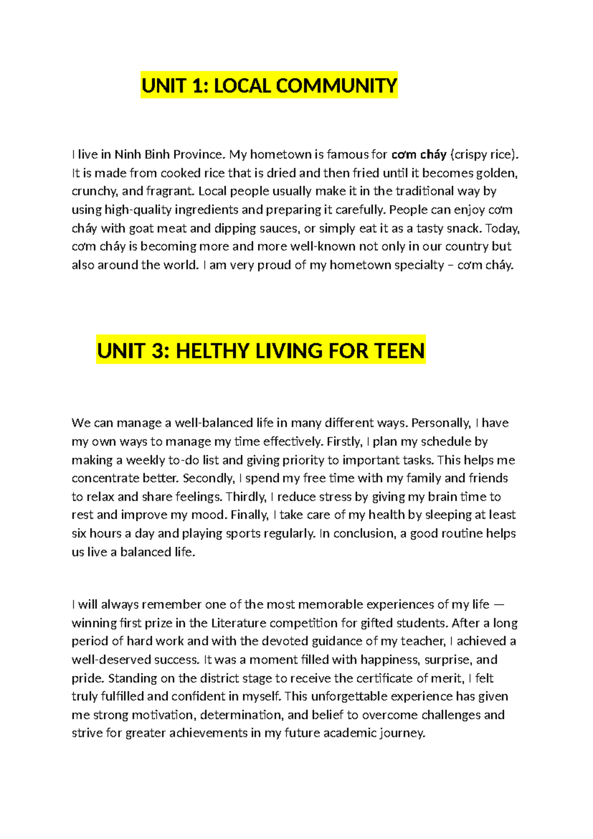 UNIT 1: LOCAL COMMUNITY AND HEALTHY LIVING OVERVIEW - Studocu