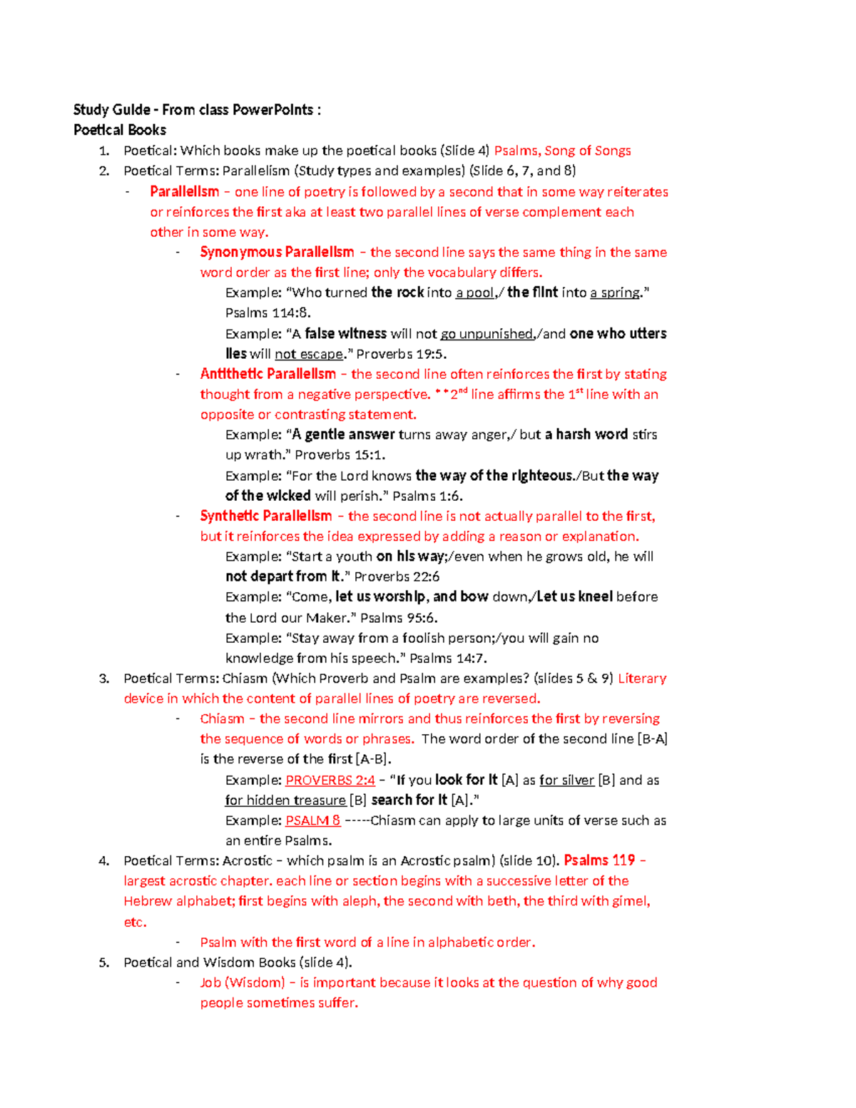 03 Study Guide for Sectional Test: Poetical Books and Wisdom Literature ...