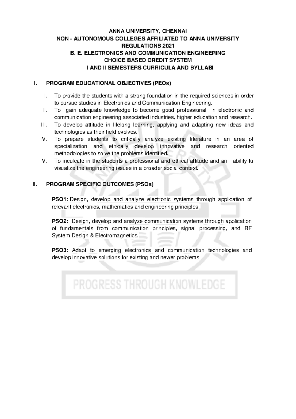 B.E. ECE Regulation 2021: Curricula & Syllabi for Sem I & II - Studocu