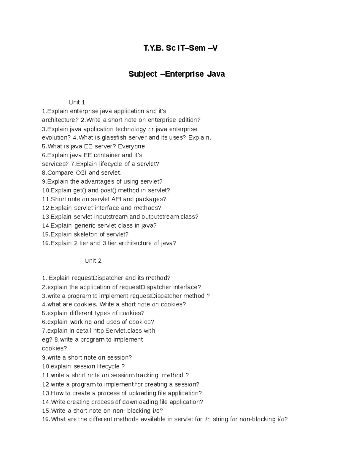 Enterprise java question bank - T.Y. Sc IT–Sem –V Subject –Enterprise ...