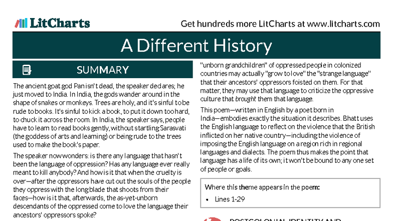 LitCharts: Summary and Analysis of "A Different History" (ENG 101 ...