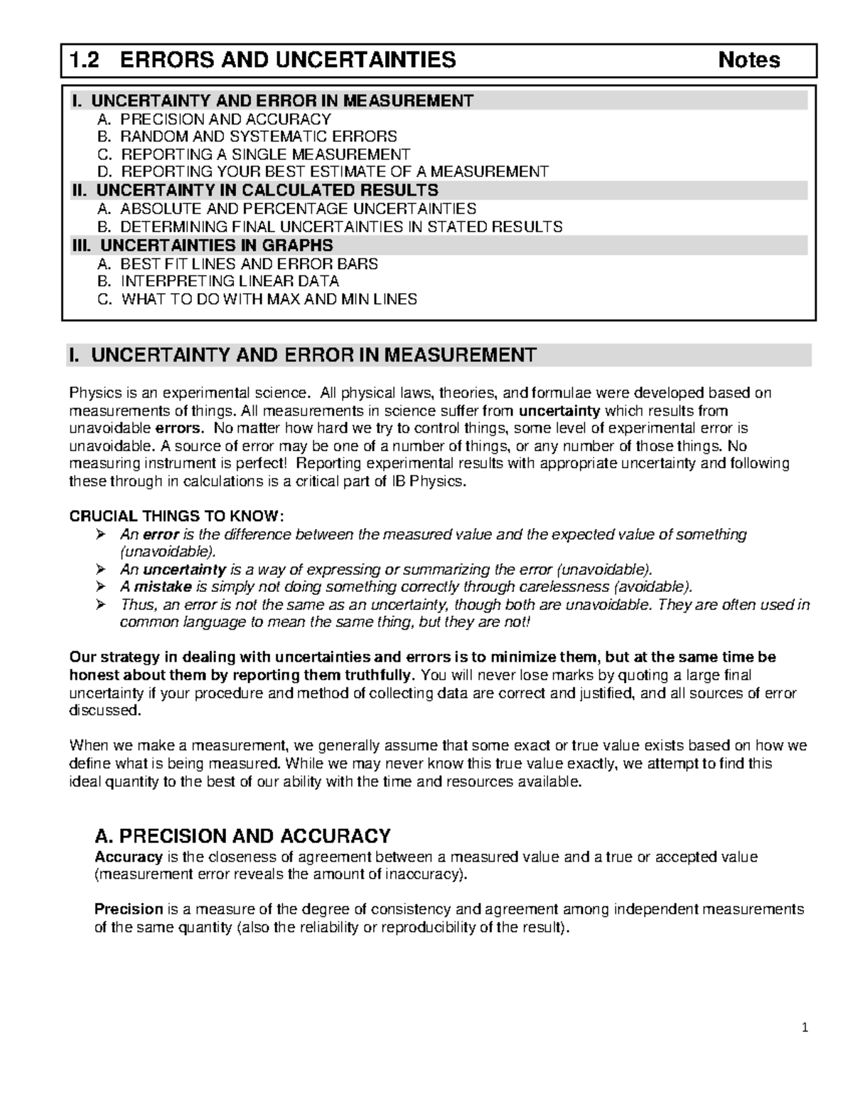 1.2 Errors and Uncertainties in Measurements - IB Physics Notes - Studocu