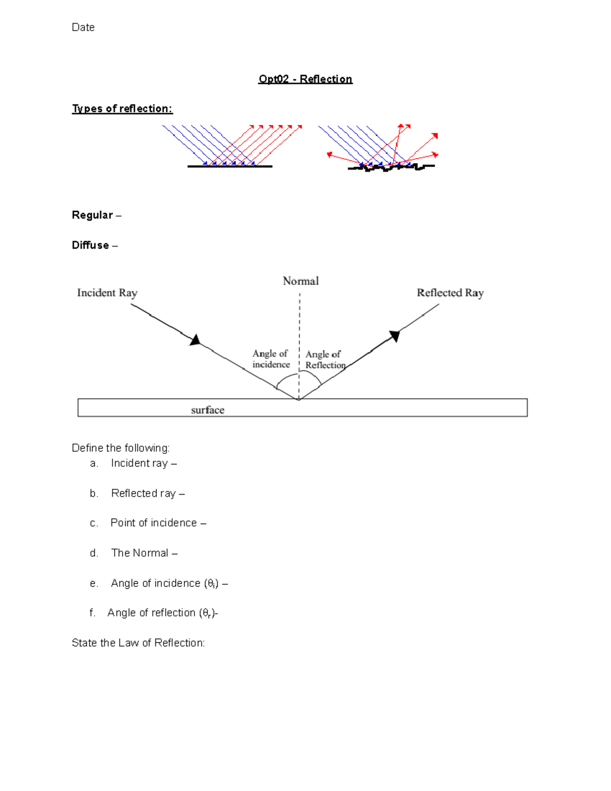 Opt02 Reflection: Plane Mirrors Diagram & Image Characteristics ...
