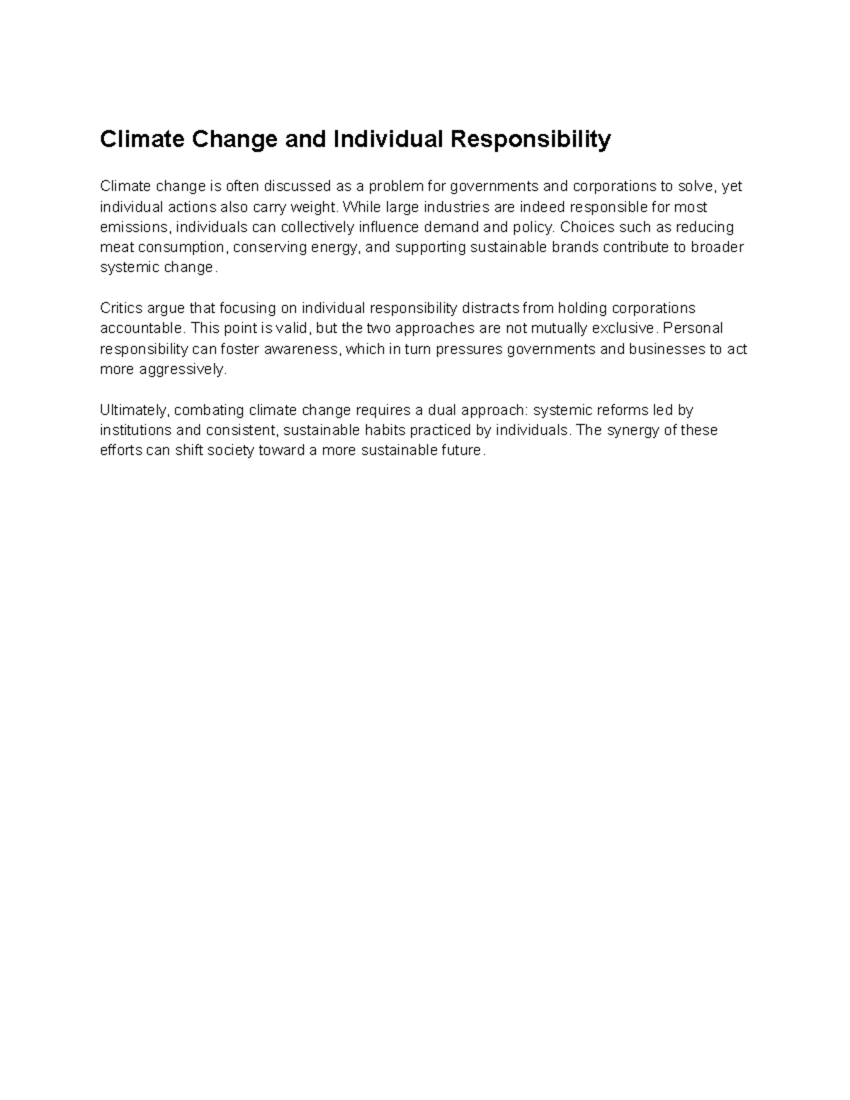 Climate Change and Individual Responsibility: A Dual Approach - Studocu