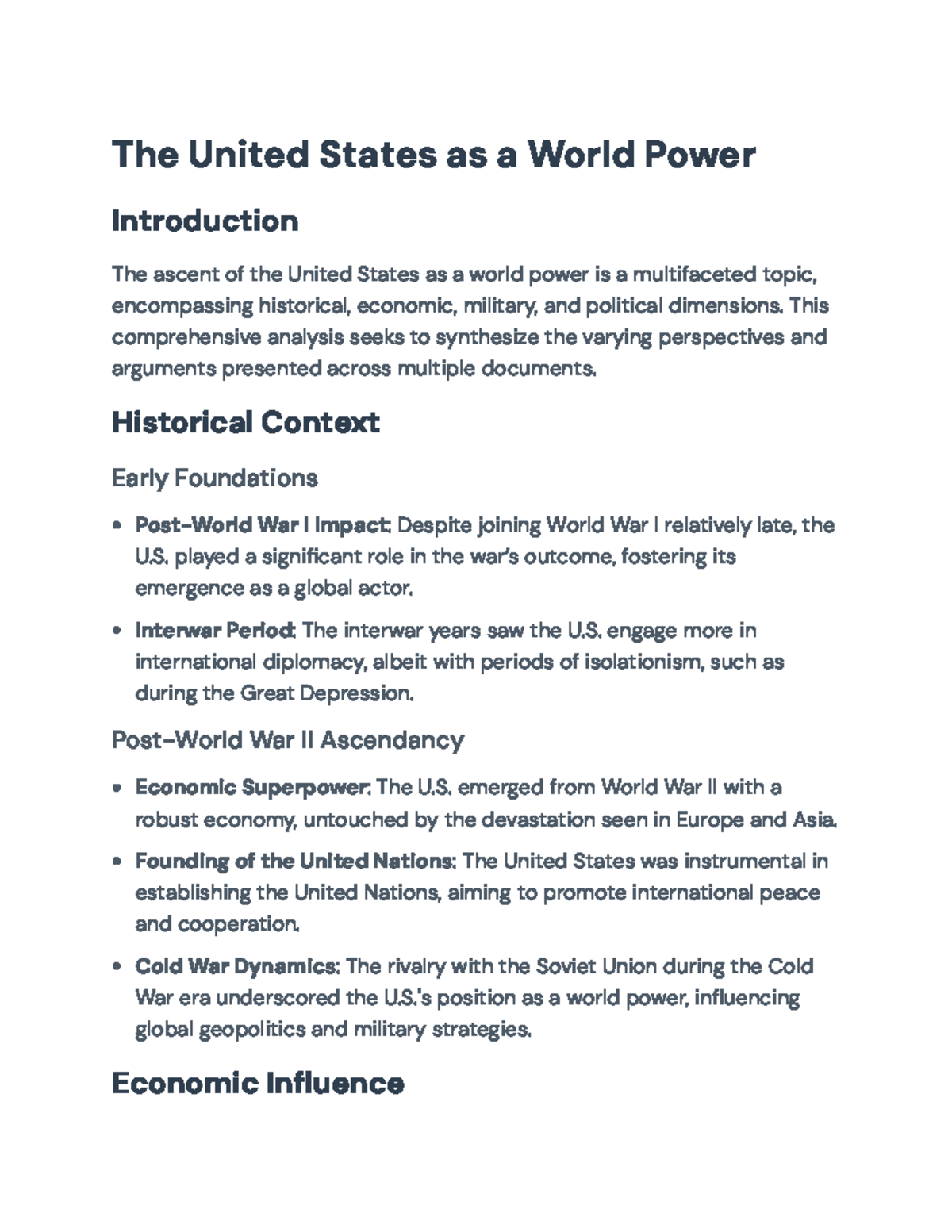 The United States as a World Power: Historical, Economic & Military ...