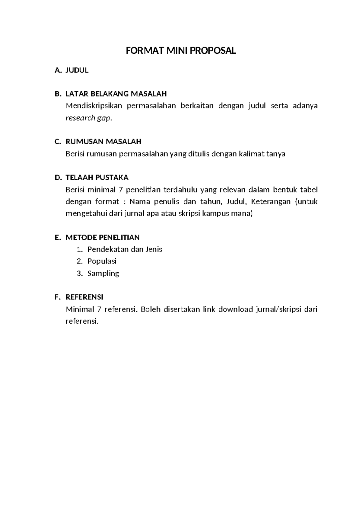 Mini proposal - FORMAT MINI PROPOSAL A. JUDUL B. LATAR BELAKANG MASALAH ...