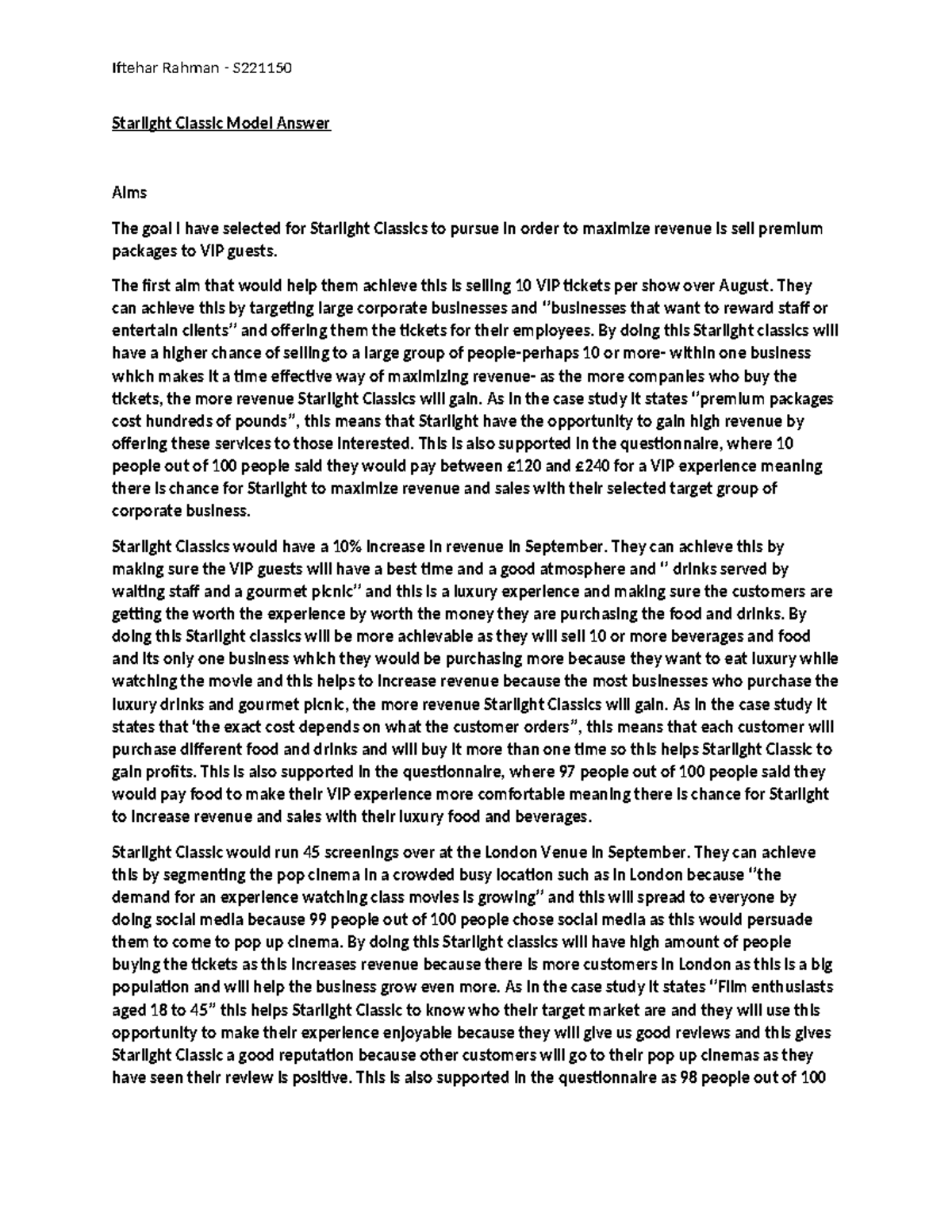 Starlight Classics Business Analysis: Maximizing Revenue Strategies ...