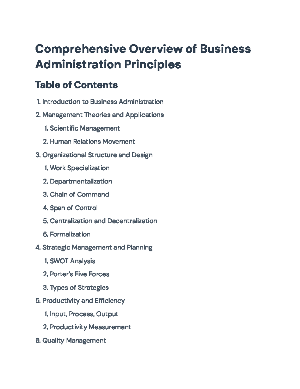 Comprehensive Overview of Business Administration Principles (Course ...