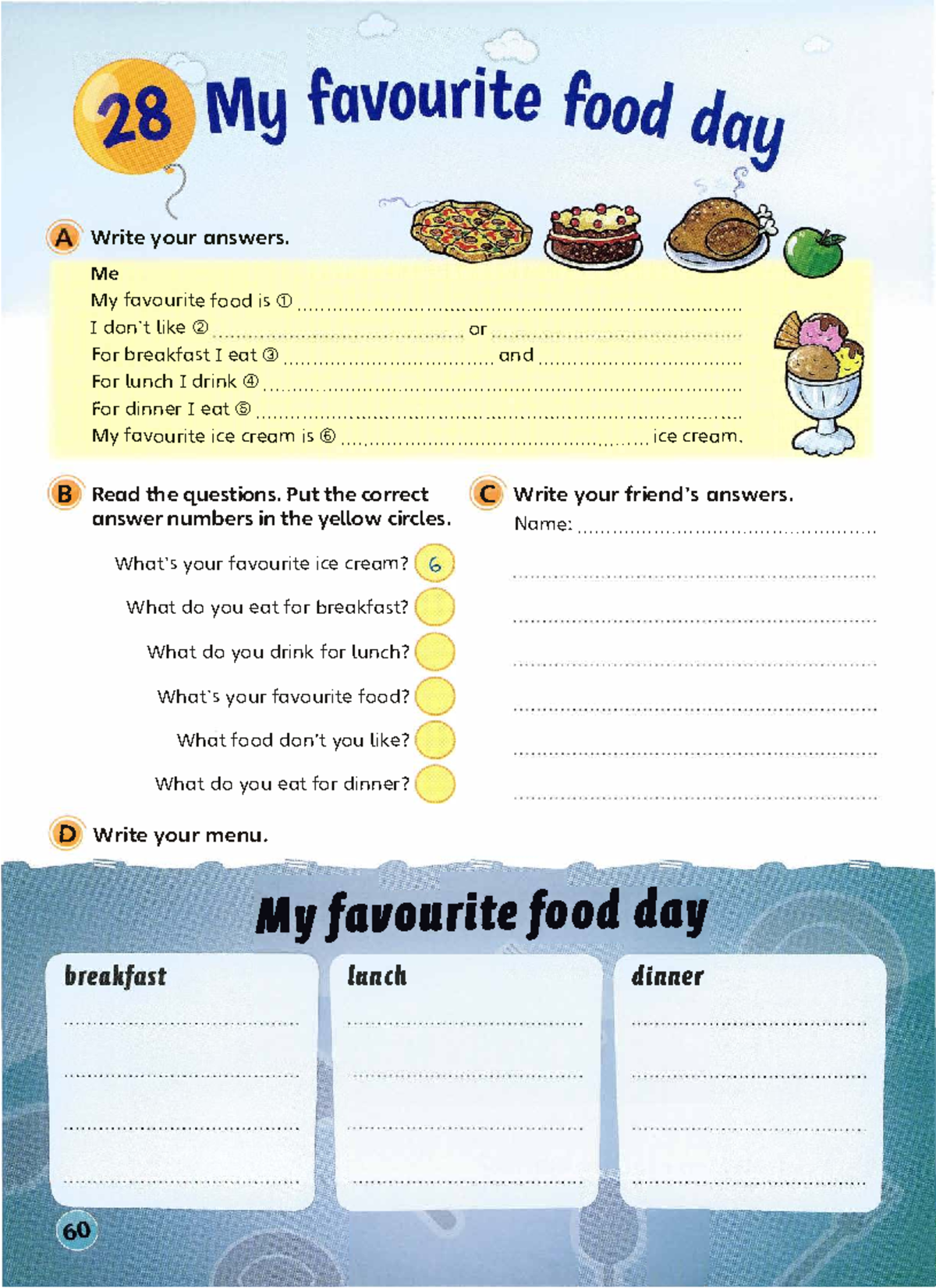 English 101: My Favorite Food - Writing Exercise and Menu Creation ...