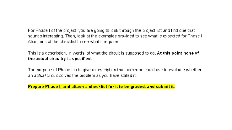 PC220 Project Phase I Instructions and Checklist - Studocu
