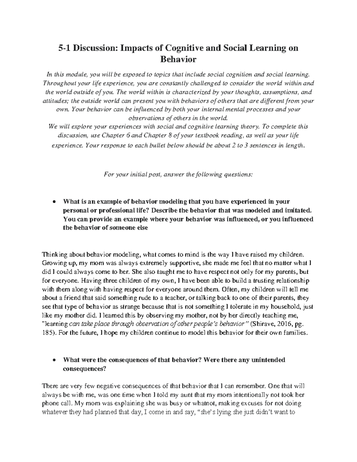 5-1 Discussion: The Influence of Cognitive & Social Learning on ...