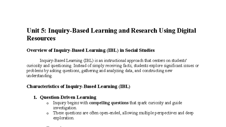 Unit 5: Final Notes on Inquiry-Based Learning (IBL) in Social Studies ...