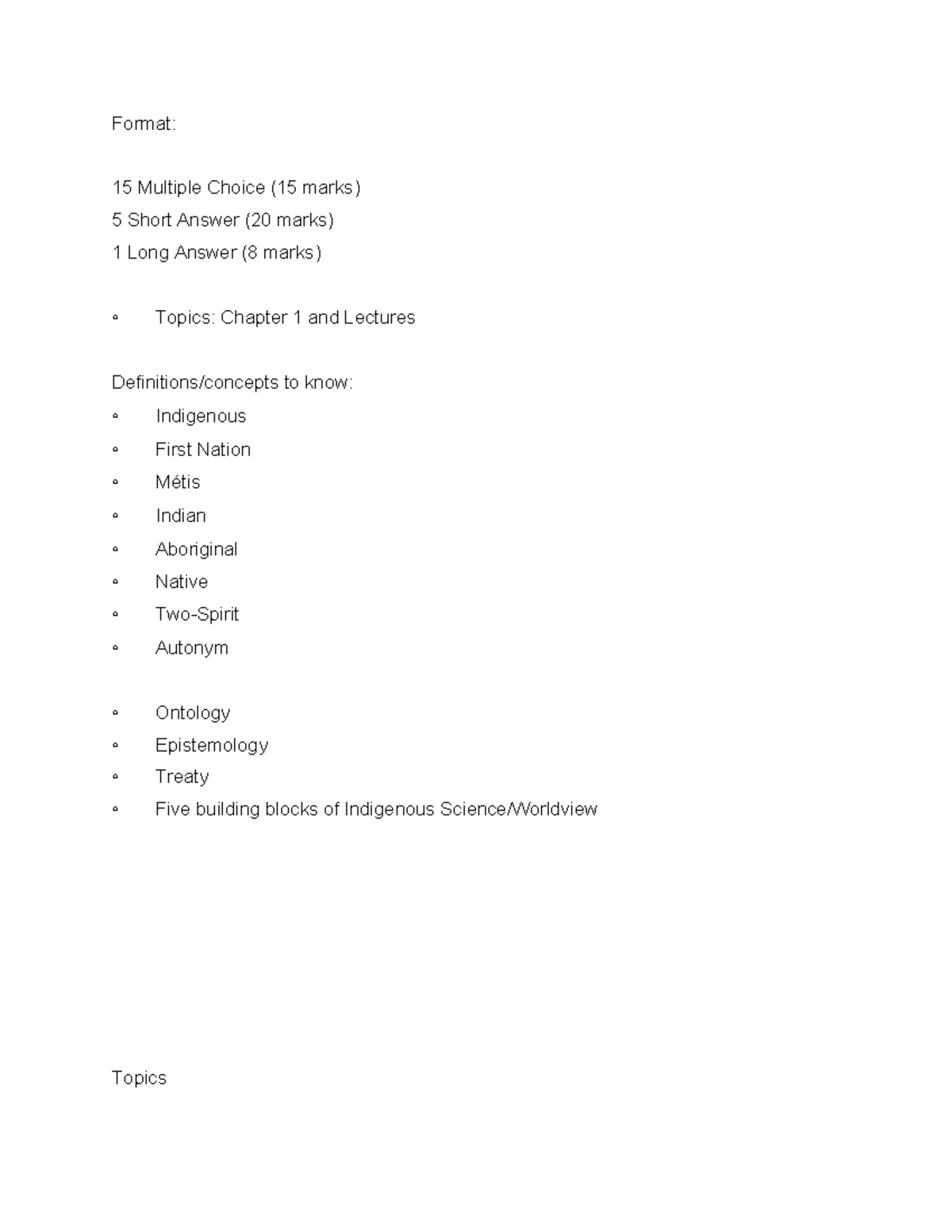 Test 1 - Indigenous Art, Culture, and History (15 MCQs, 5 Short Answers ...