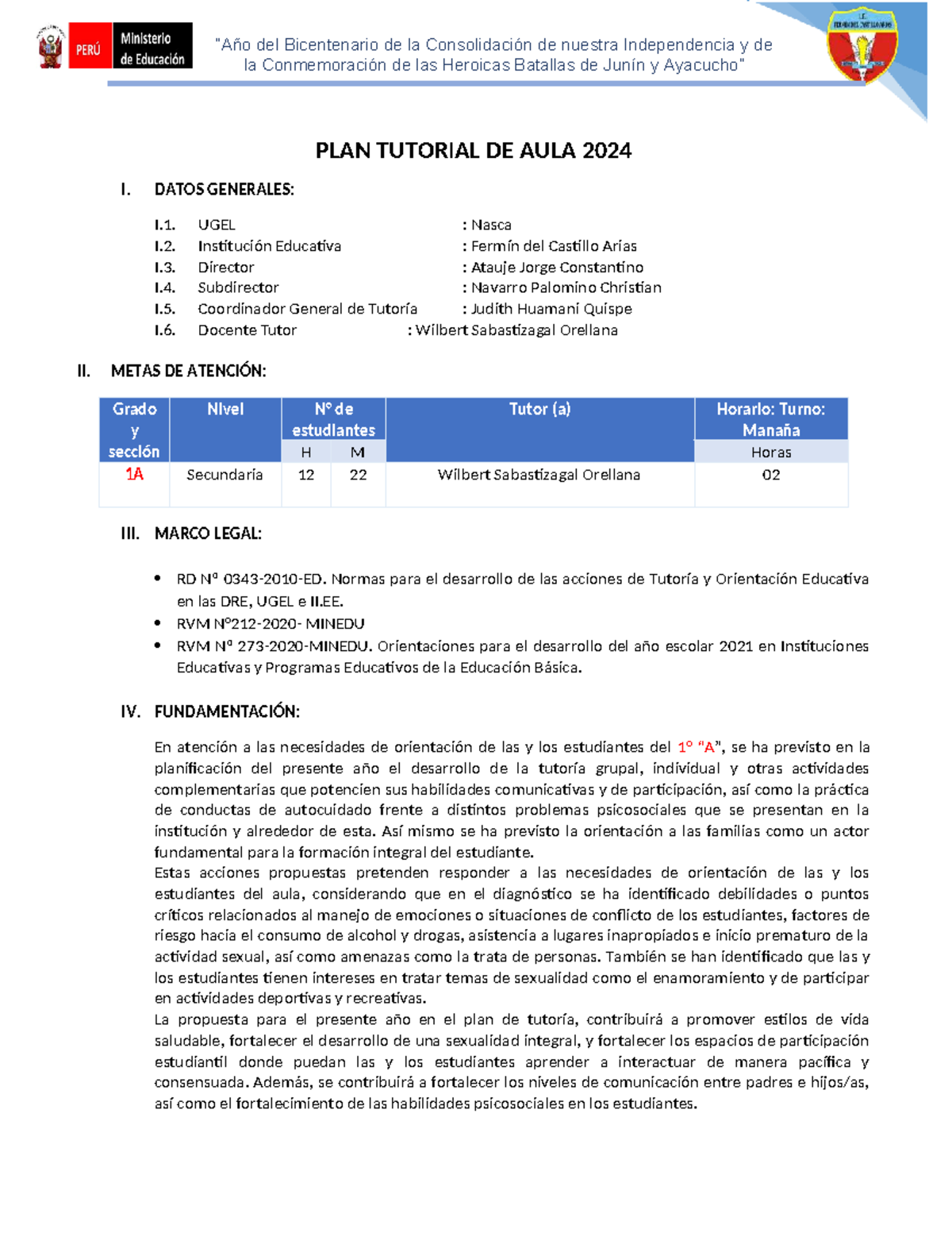 Plan Tutorial de Aula 2024: Estrategias de Tutoría y Orientación - Studocu