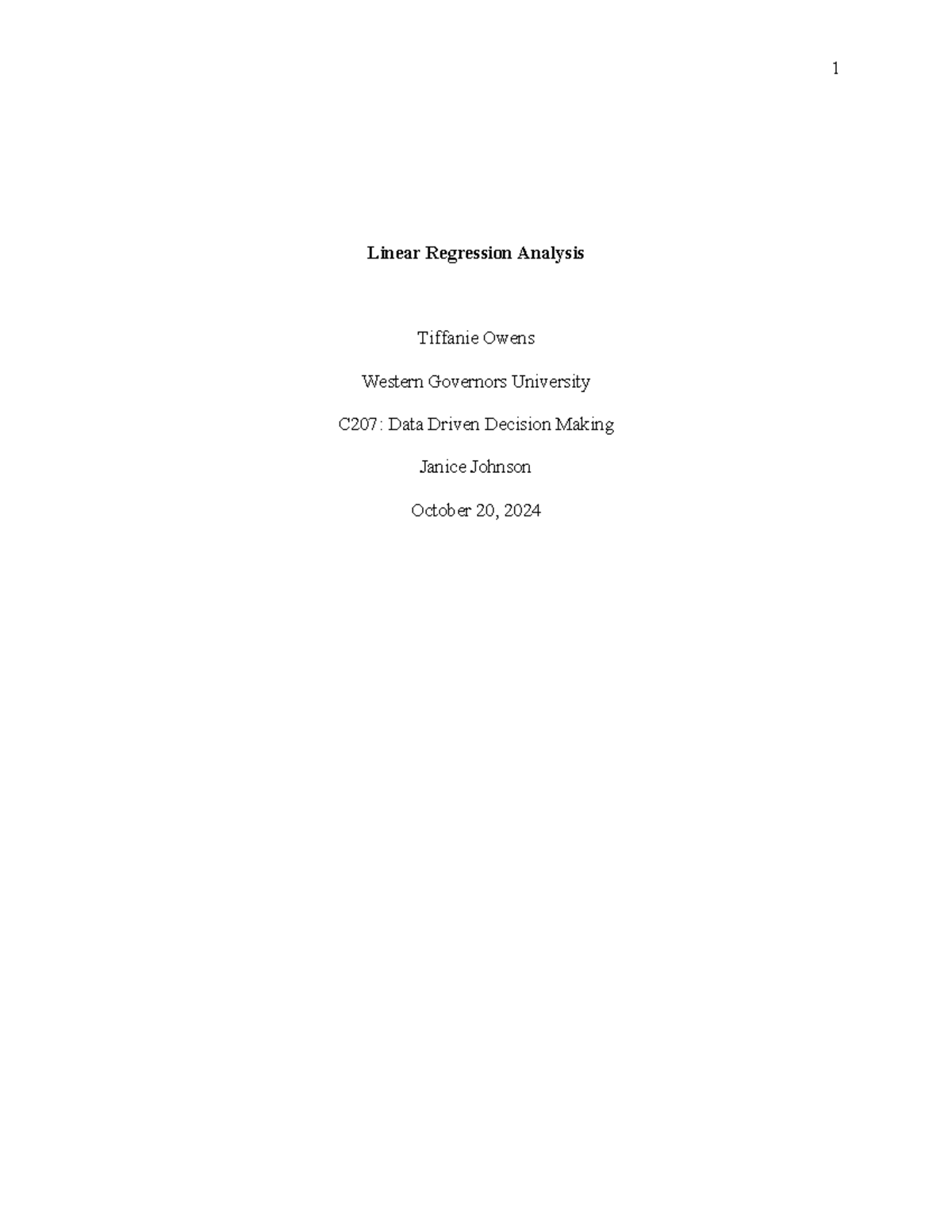 C207: Data Driven Decision Making - Linear Regression Analysis on Nurse - Studocu