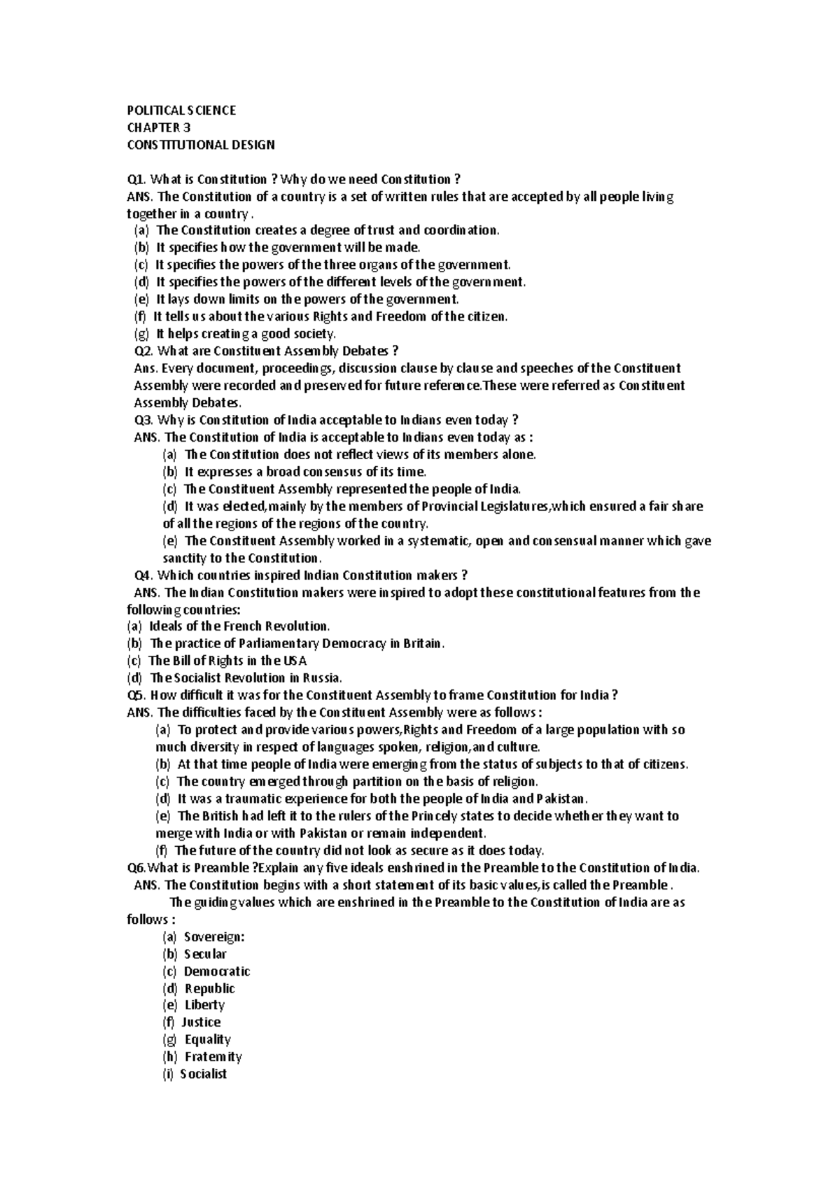 POLITICAL SCIENCE CHAPTER 3: CONSTITUTIONAL DESIGN NOTES - Studocu