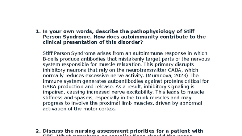 Nursing Assessment & Management of Stiff Person Syndrome (SPS) - Studocu