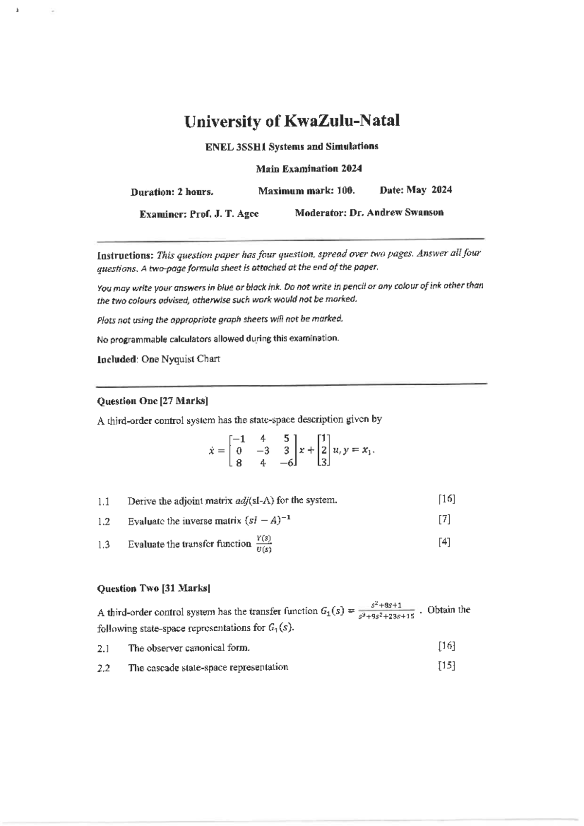 ENEL 3SSH1 Systems and Simulations Final Exam 2024 Overview and ...