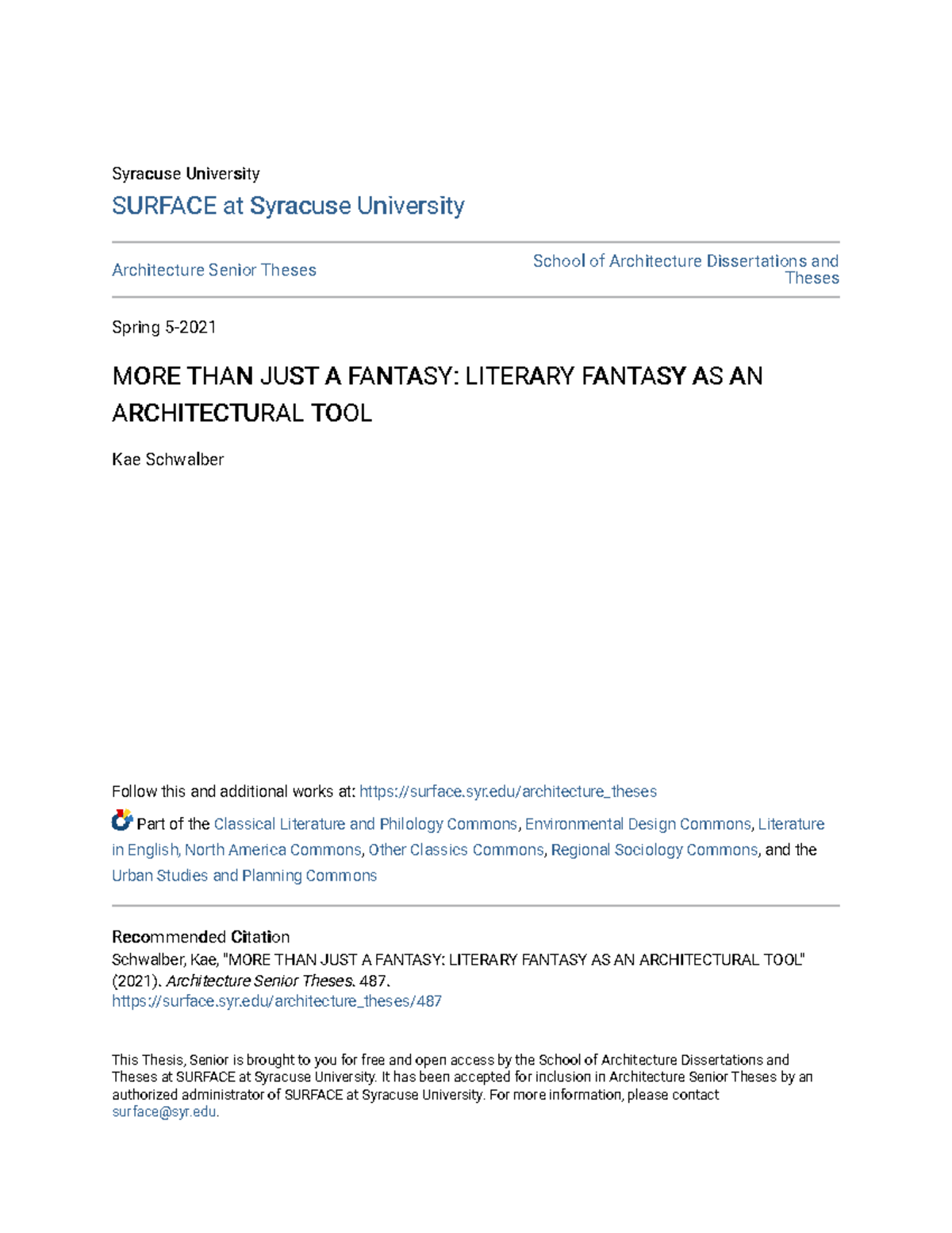 ARCH 487: More Than Just a Fantasy - Literary Fantasy as an ...