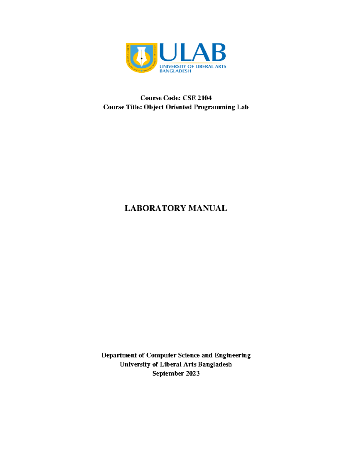 Lab Manual - Course Code: CSE 2104 Course Title: Object Oriented ...
