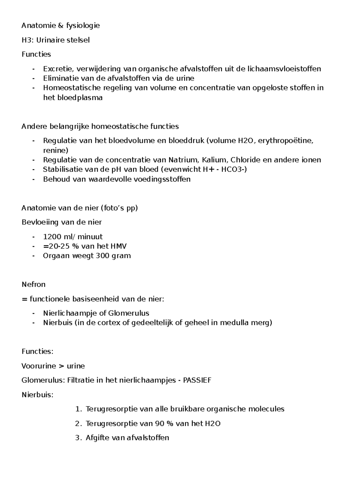 MFUrinair - urinair stelsel - Anatomie & fysiologie H3: Urinaire ...