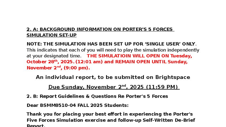 F 25 Five Forces Simulation Set Up Individual Report Guidelines