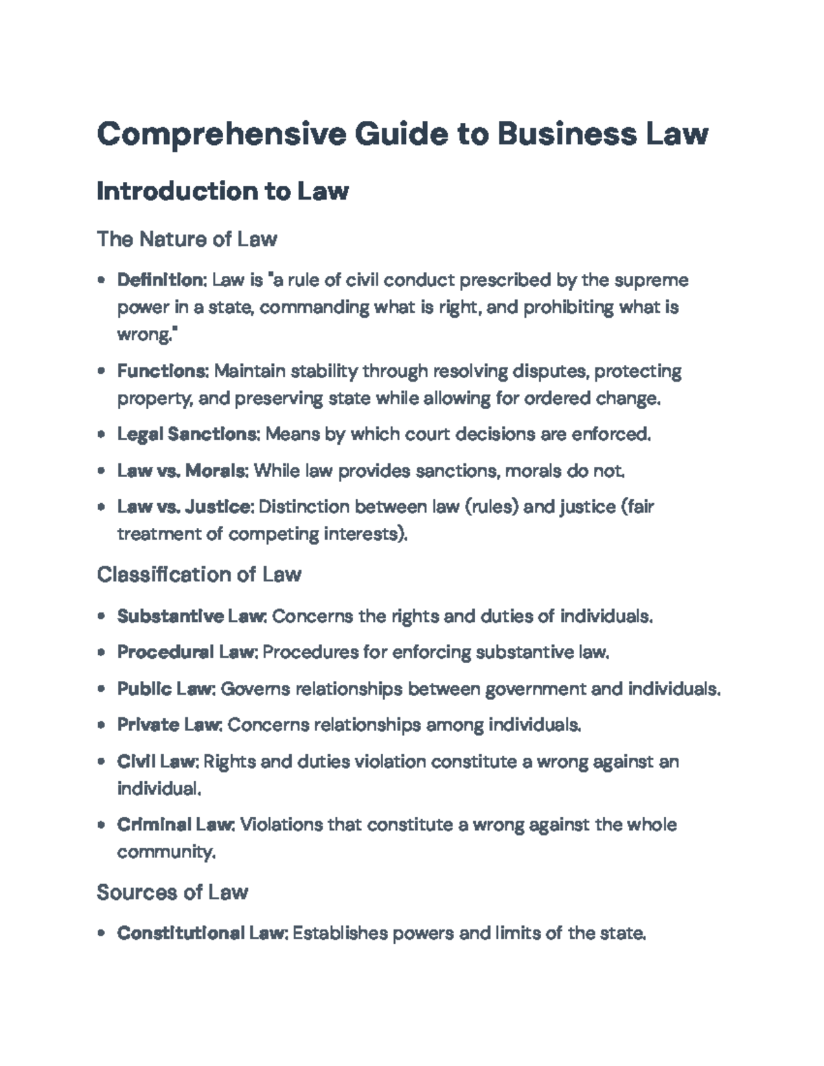 Comprehensive Business Law Guide (BL 101): Principles and Applications ...
