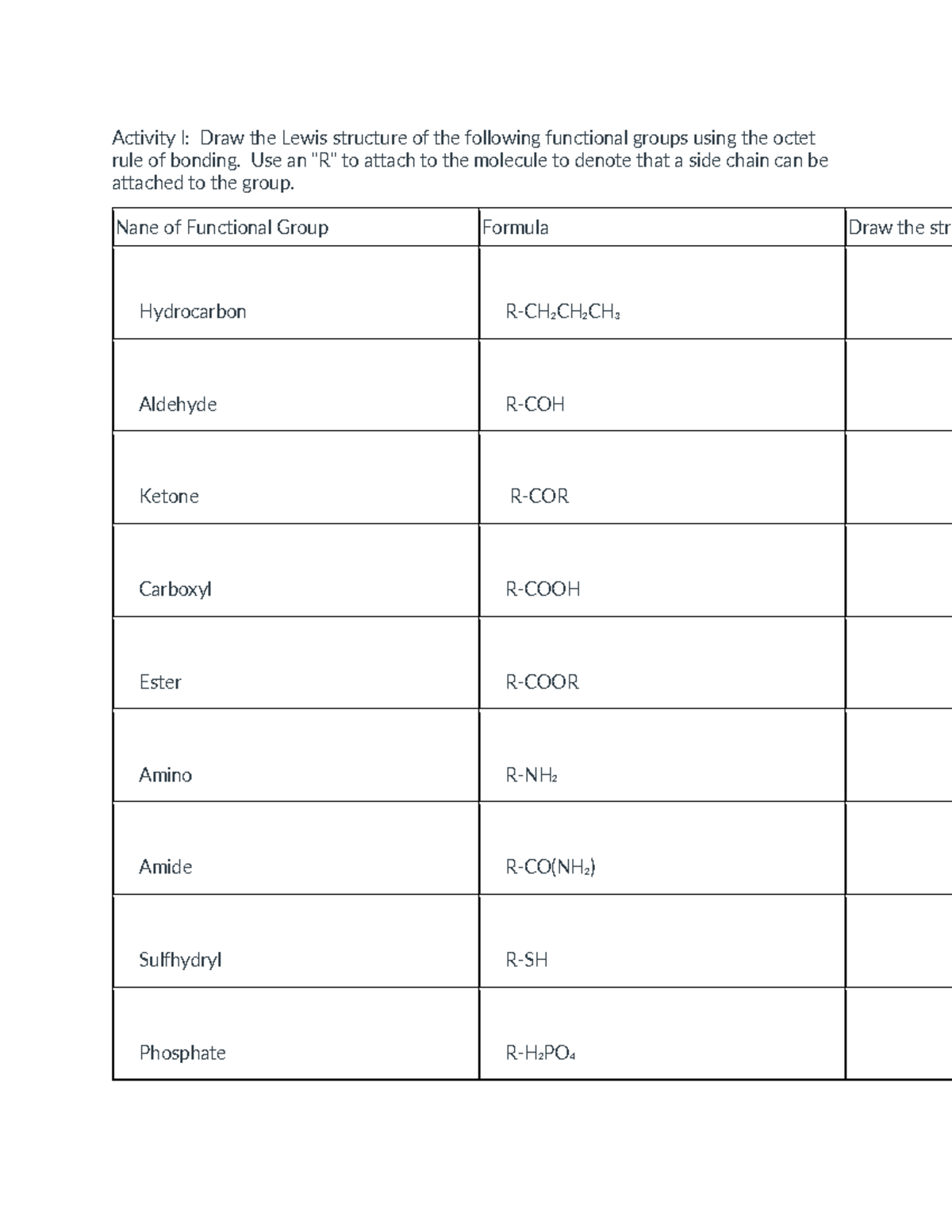 Bio thingy - gibson - Activity I: Draw the Lewis structure of the ...