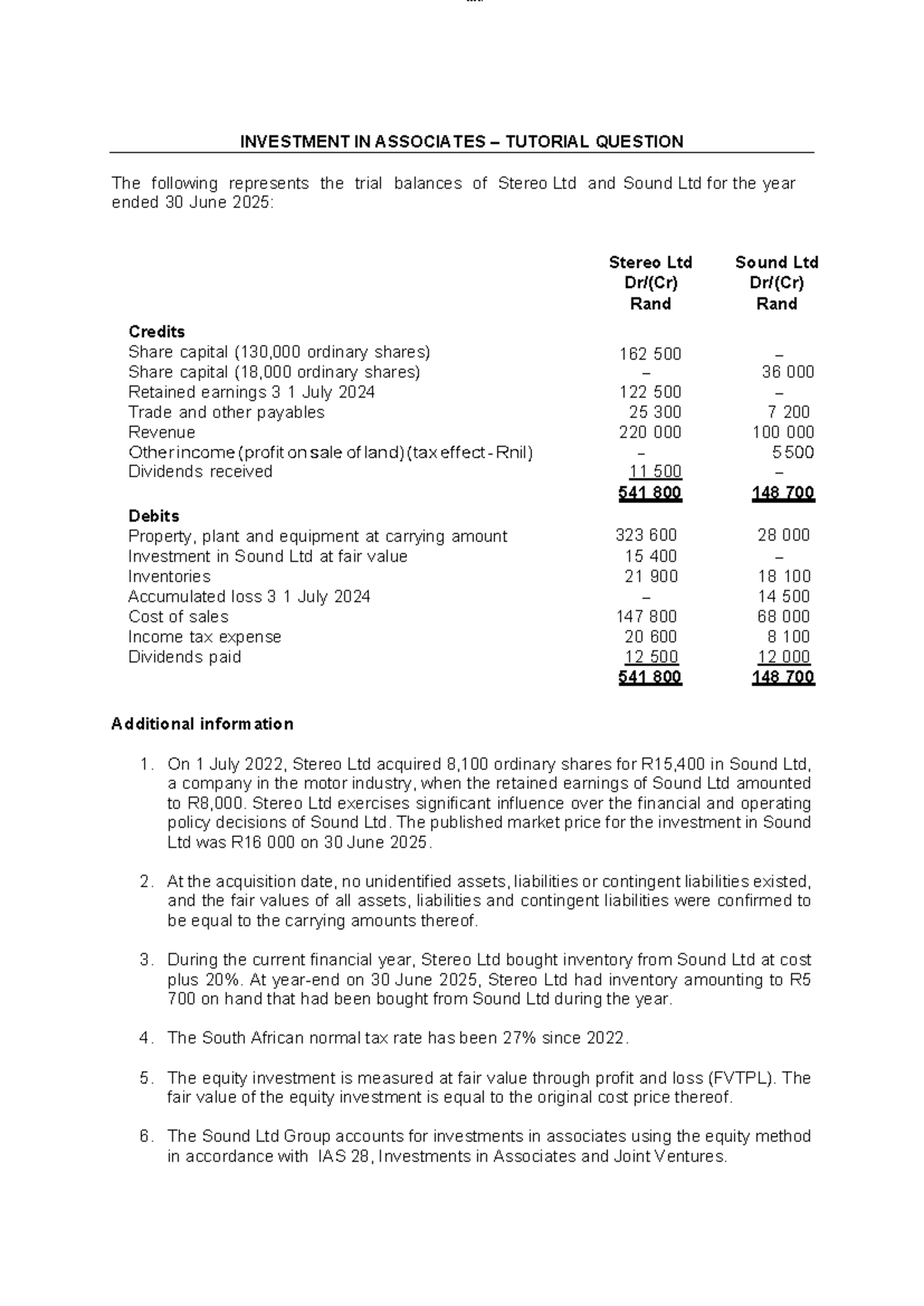 Tutorial Question: Investment in Associates (lOMoAR 5004281) - 04 Sept ...