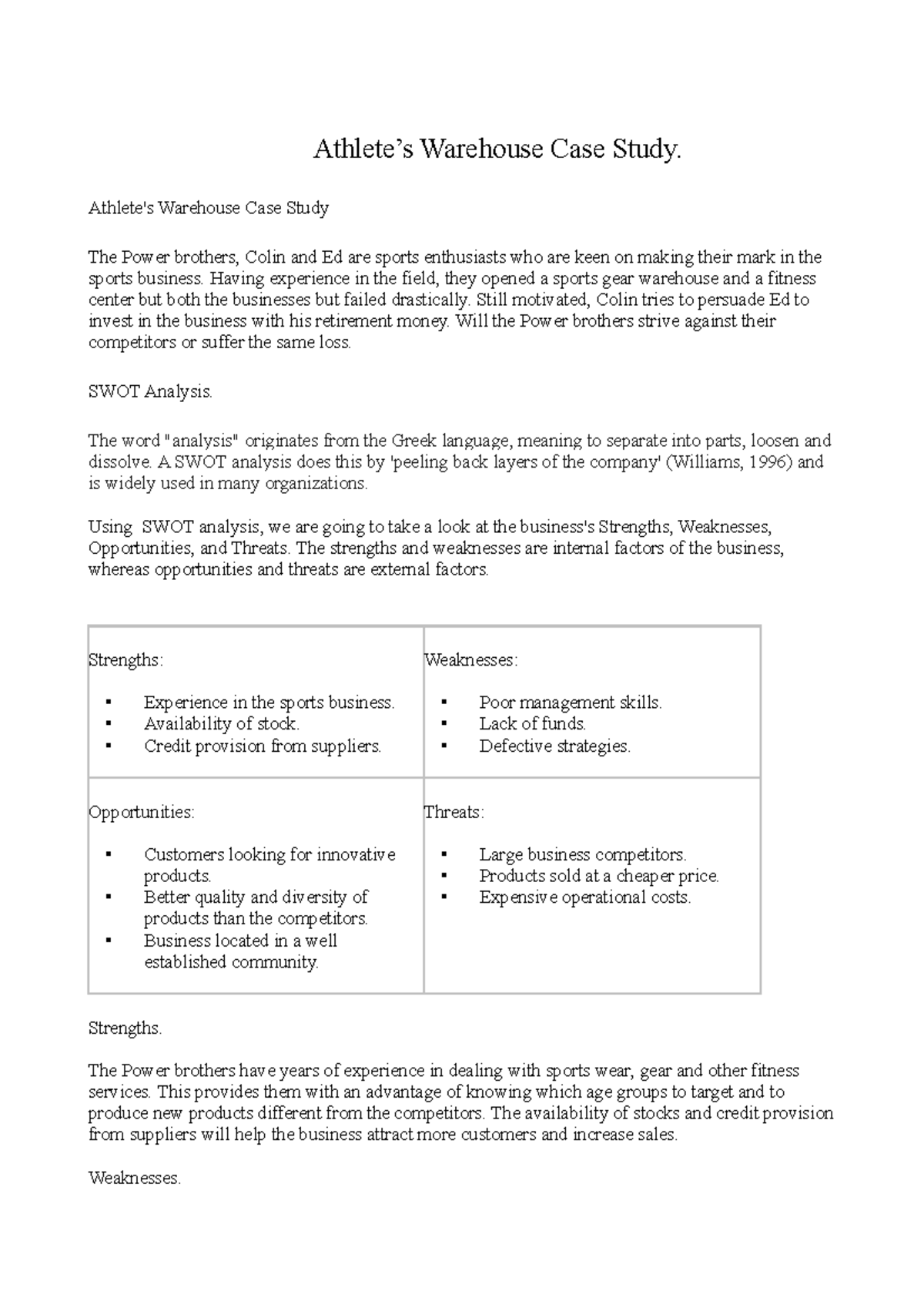 Athlete's warehouse case study - Athlete’s Warehouse Case Study ...