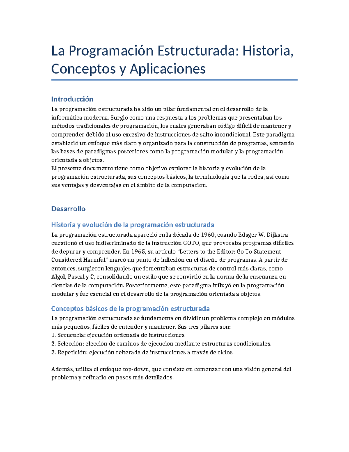 Programación Estructurada: Historia y Conceptos Clave - Studocu