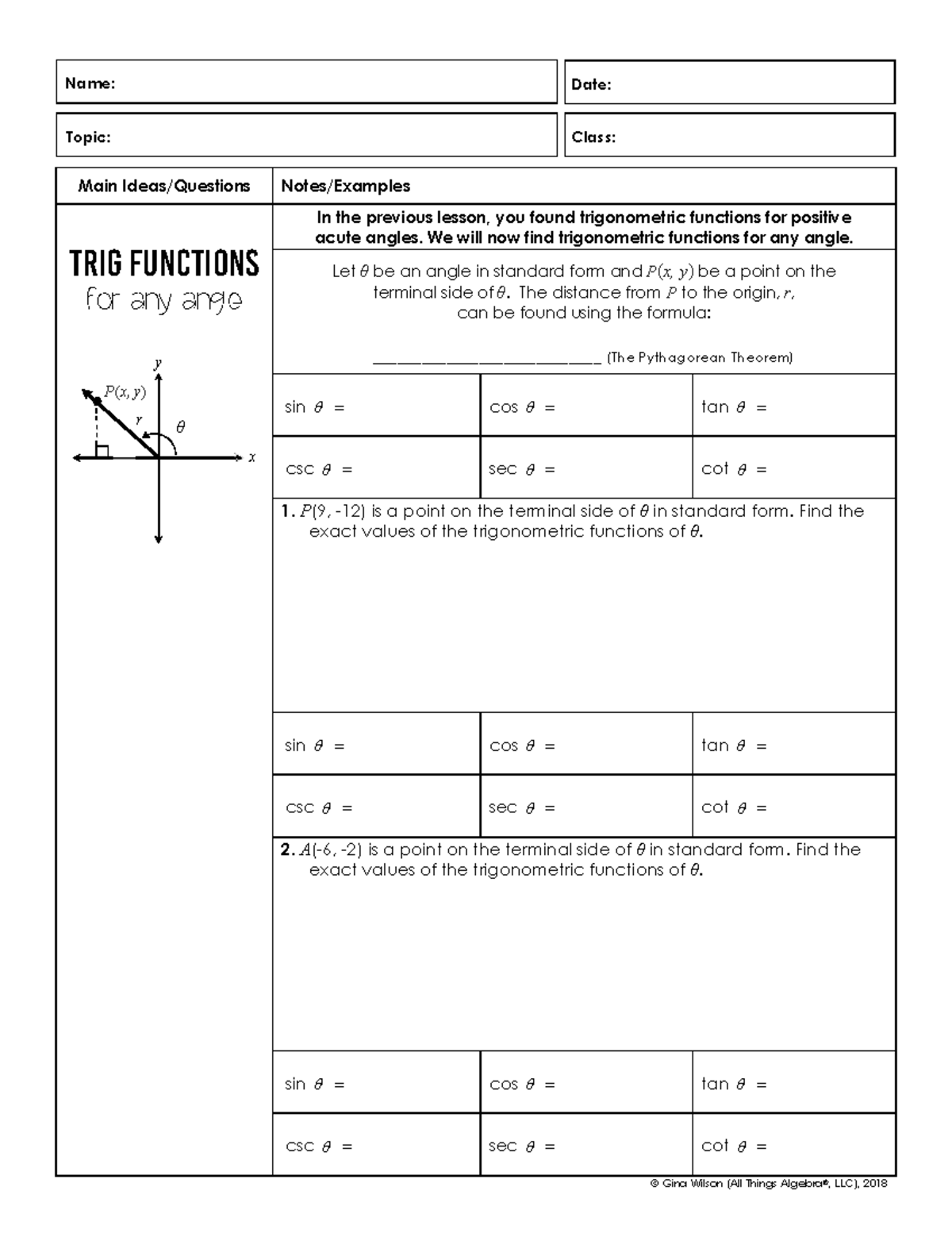 TRIG 101: Functions for Any Angle - Ruby Diaz Notes - Studocu