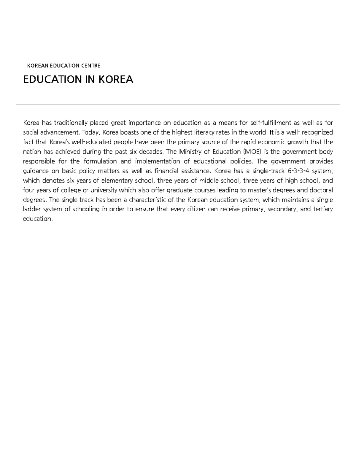 KORE 101: Overview of the Korean Education System and Policies - Studocu