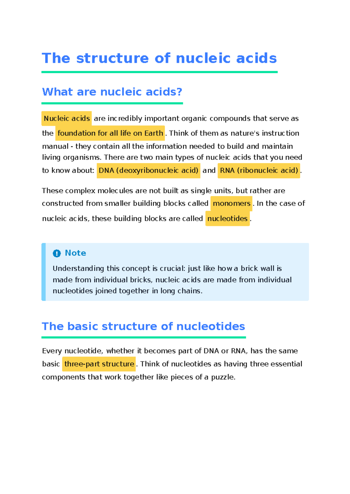 Nucleic Acids: Structure, Function, and Importance in Biology - Studocu