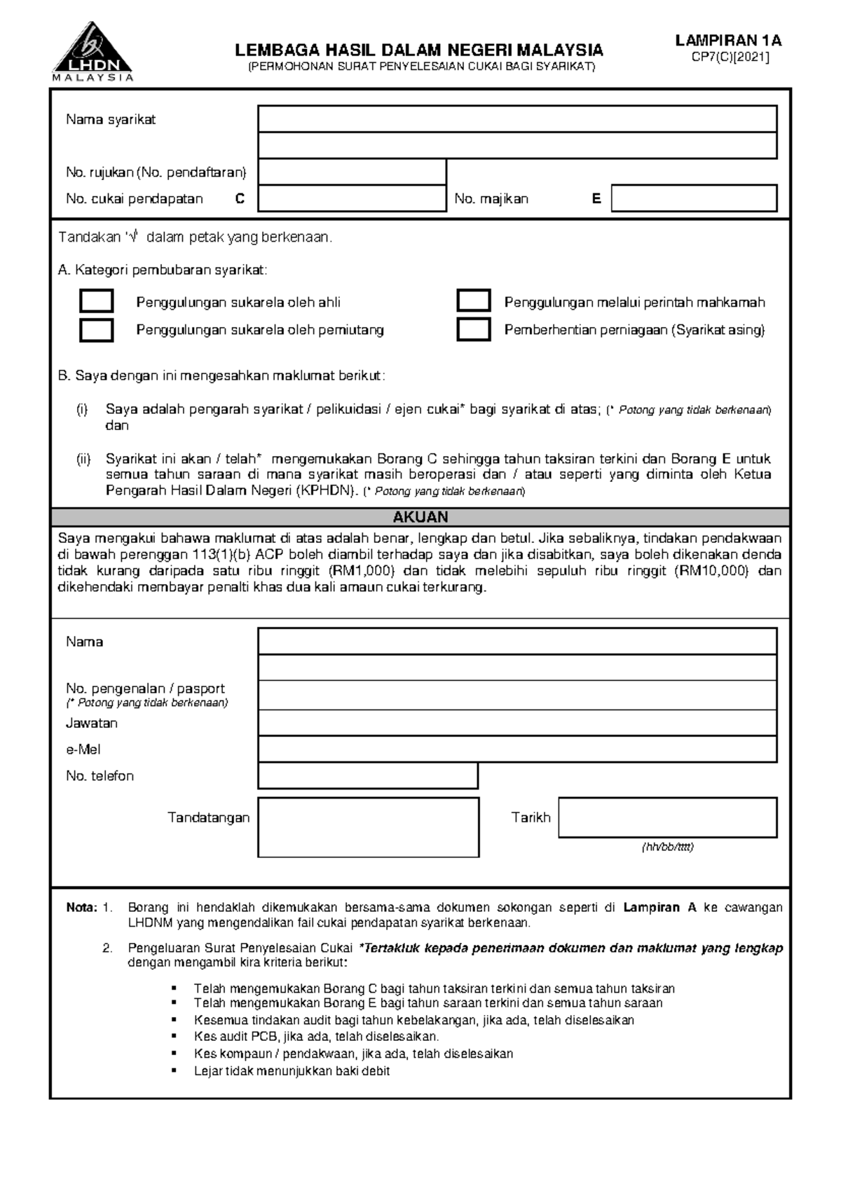CP7 C Permohonan Surat Penyelesaian Cukai Bagi Syarikat - Studocu