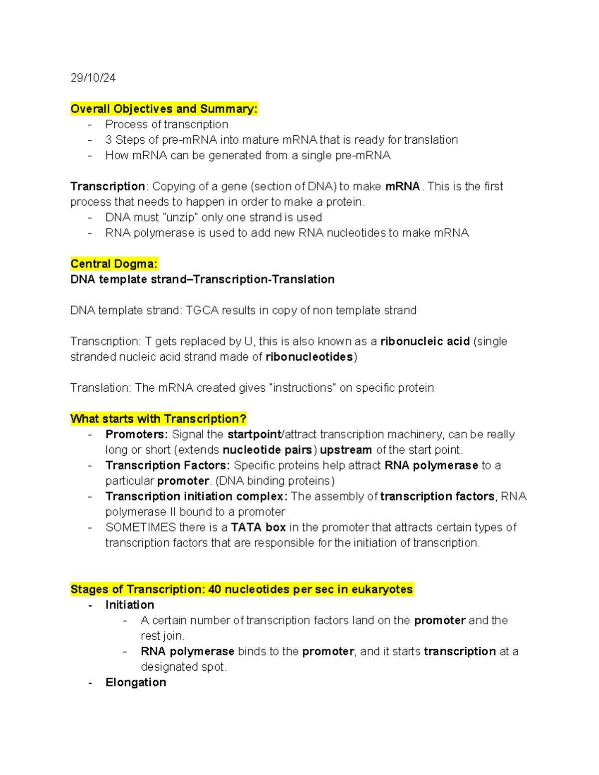 Transcription and Translation: Key Concepts Overview for BIO101 - Studocu