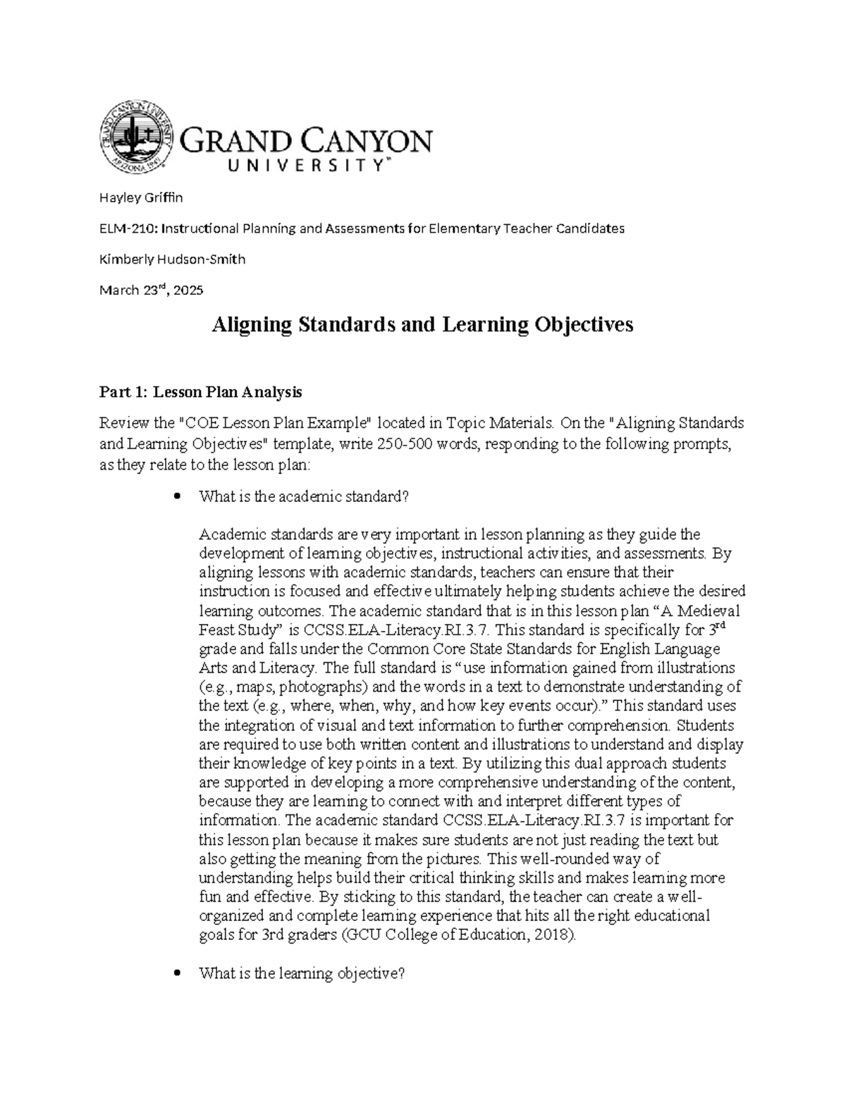 ELM-210: Aligning Standards and Learning Objectives for Lesson Planning ...