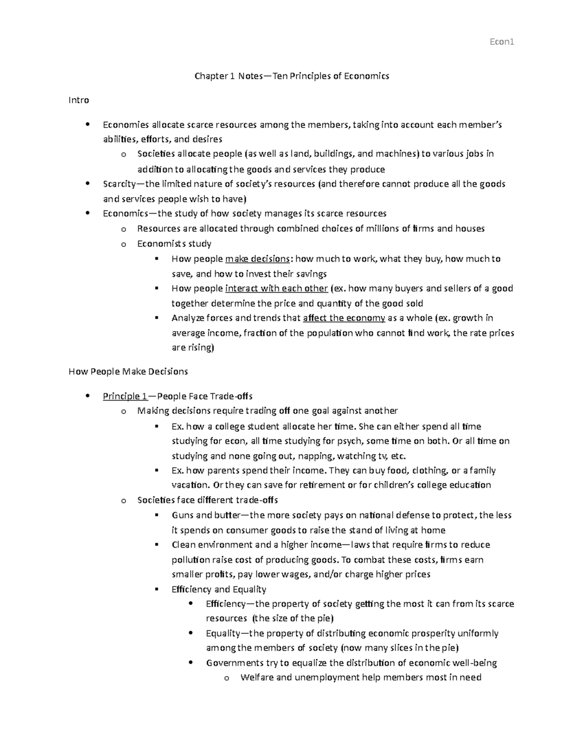 Chapter 1 Study Guide (Mankiw) - 1 CHAPTER 1 Ten Principles of ...