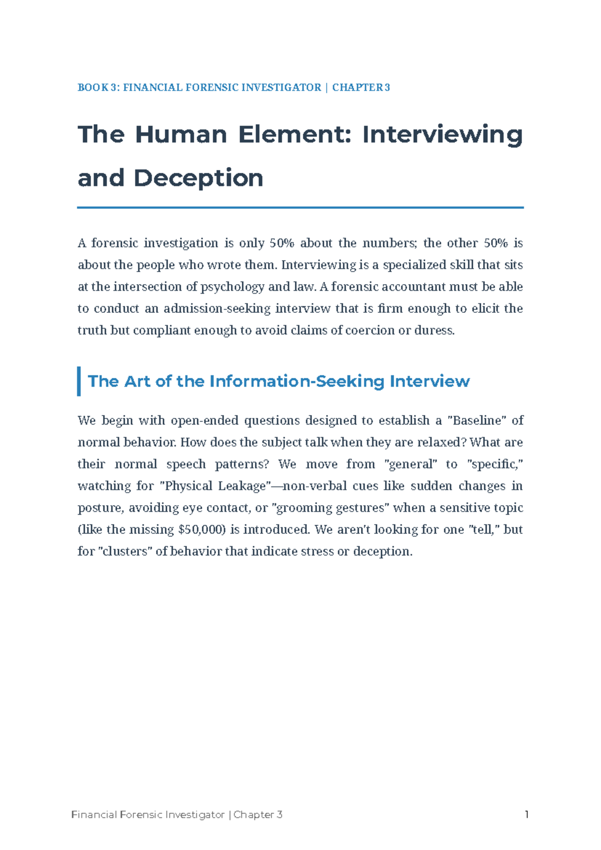 BOOK 3: FINANCIAL FORENSIC INVESTIGATOR CH 3 Interviewing Techniques ...
