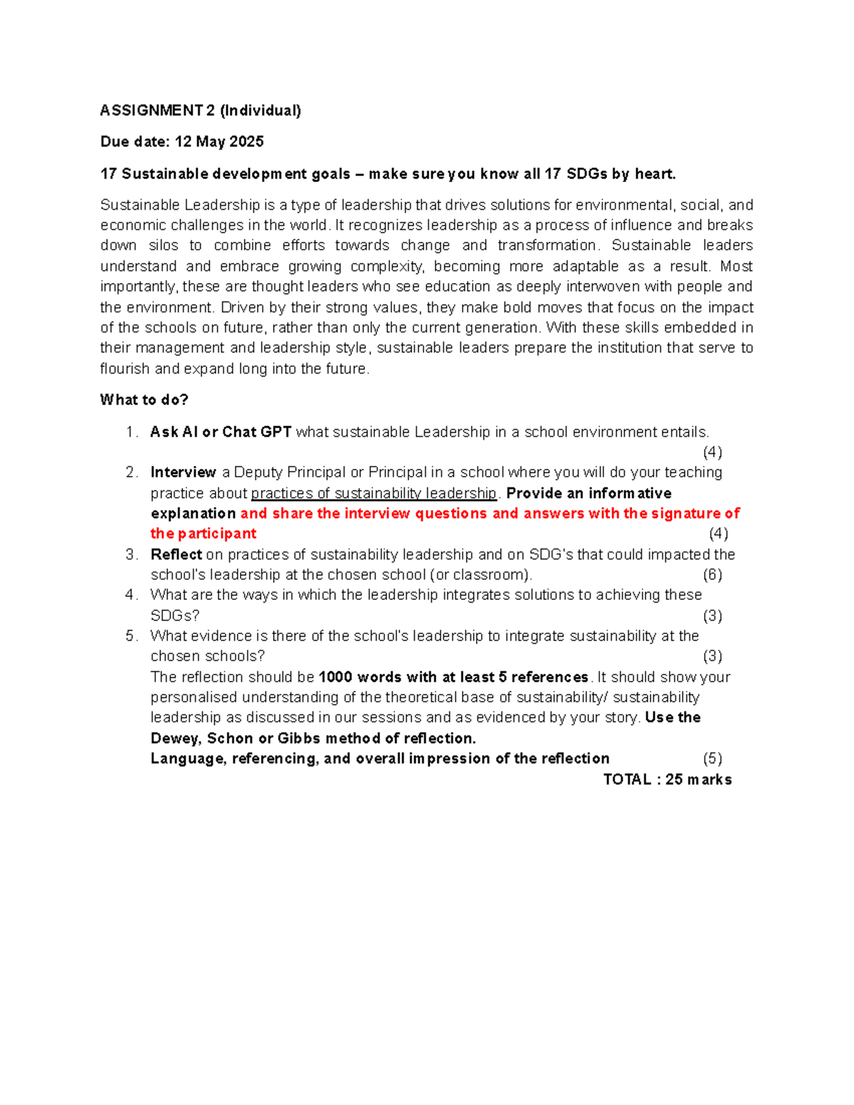 EDTM312 Assignment 2: Exploring Sustainable Leadership & SDGs - Studocu