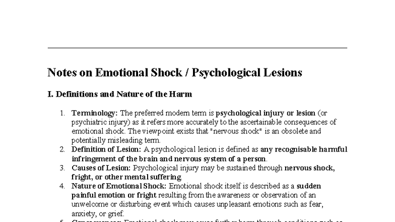 Notes on Emotional Shock - Definitions and Nature of the Harm ...