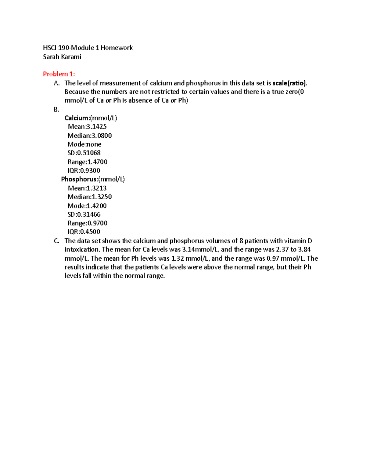 HSCI 190-Module 1 Homework: Analysis of Calcium and Phosphorus Data ...