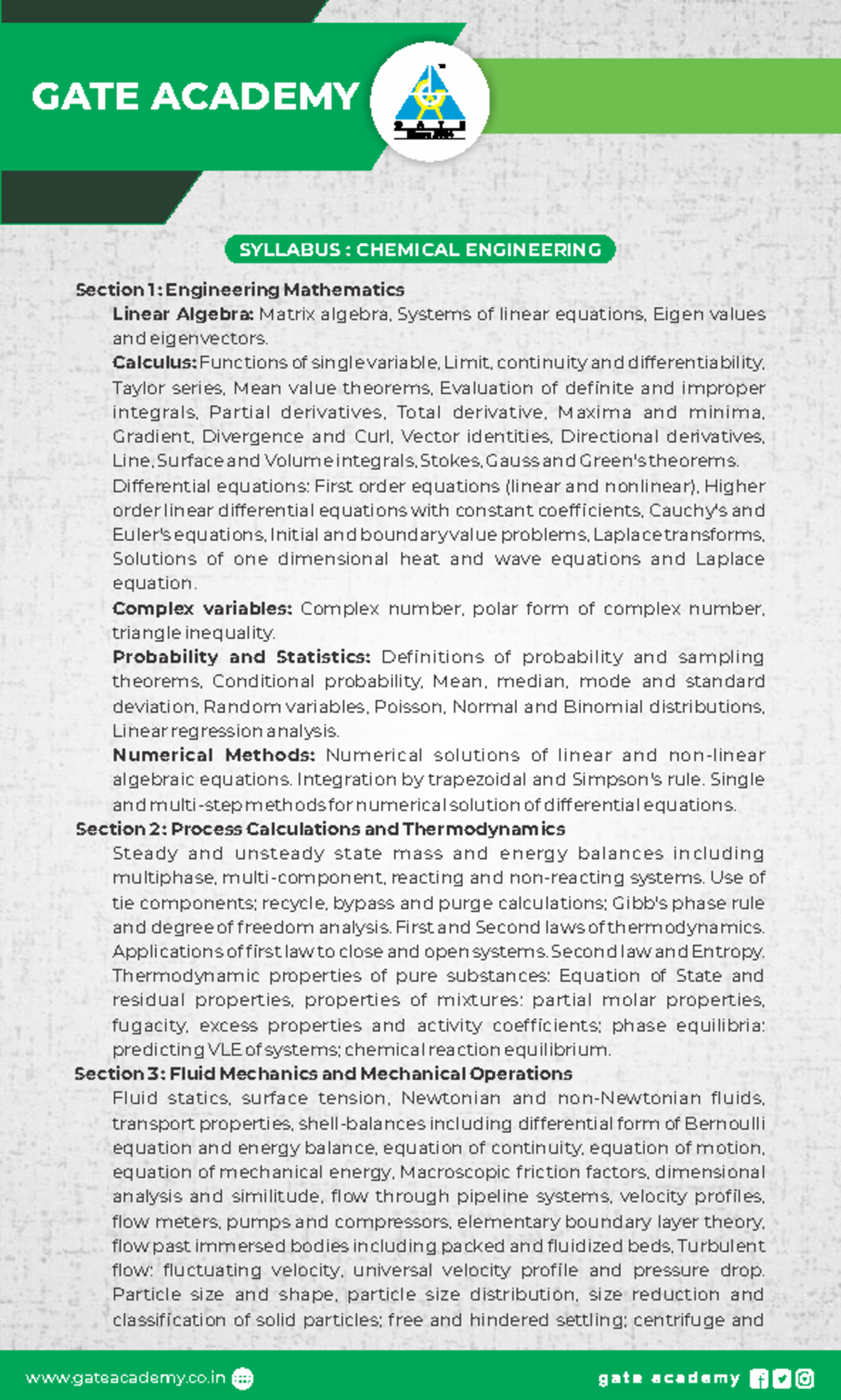 Gates Chemical Syallbus - SYLLABUS : CHEMICAL ENGINEERING GATE ACADEMY ...