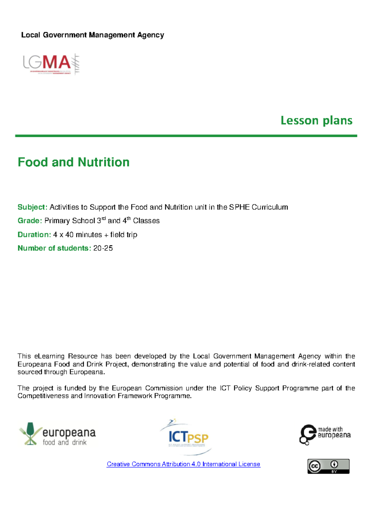 Lesson Plans FOOD AND Nutrition - This eLearning Resource has been ...