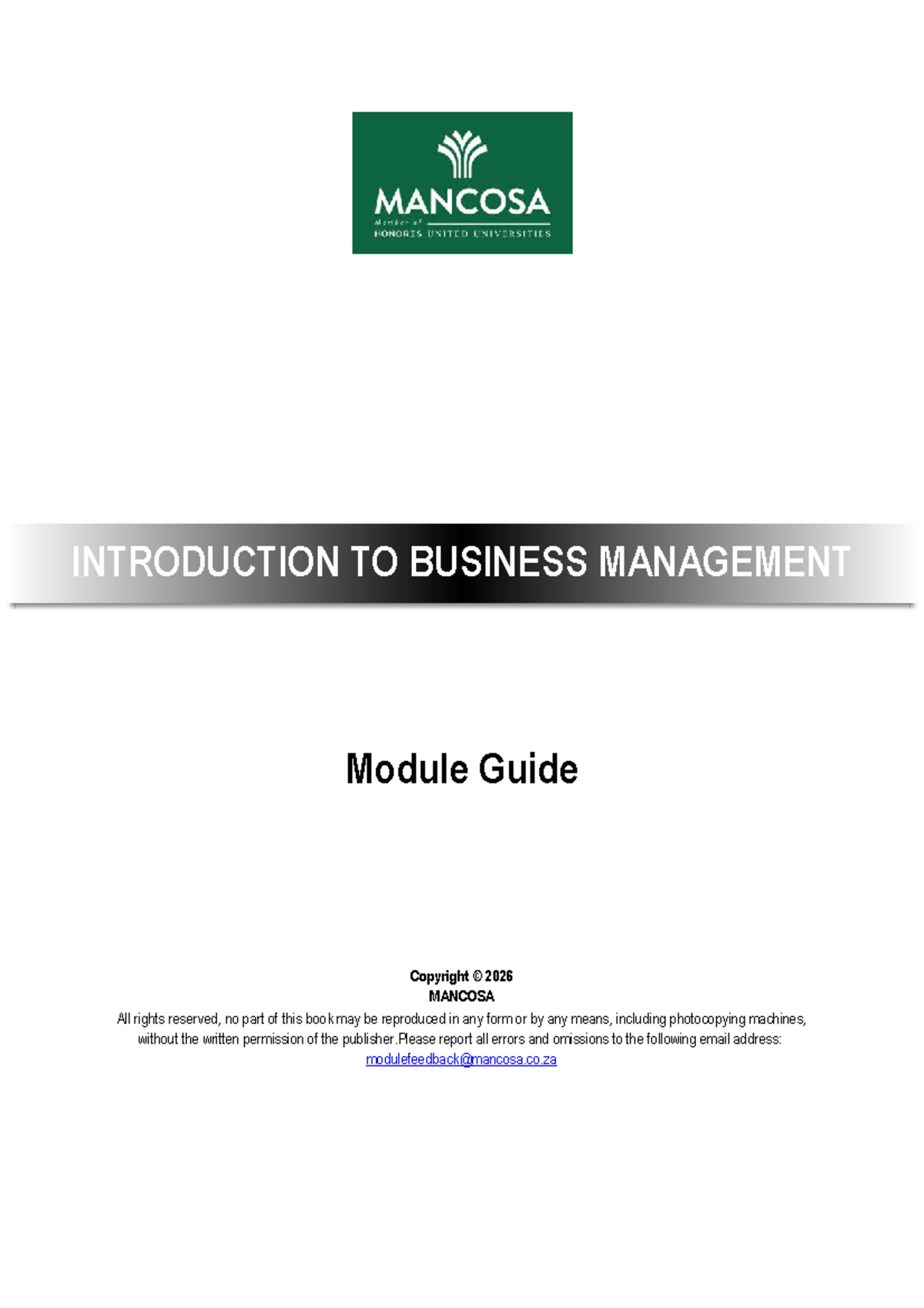 IBM5: Unit 1 - Introduction to Business Management Module Guide - Studocu