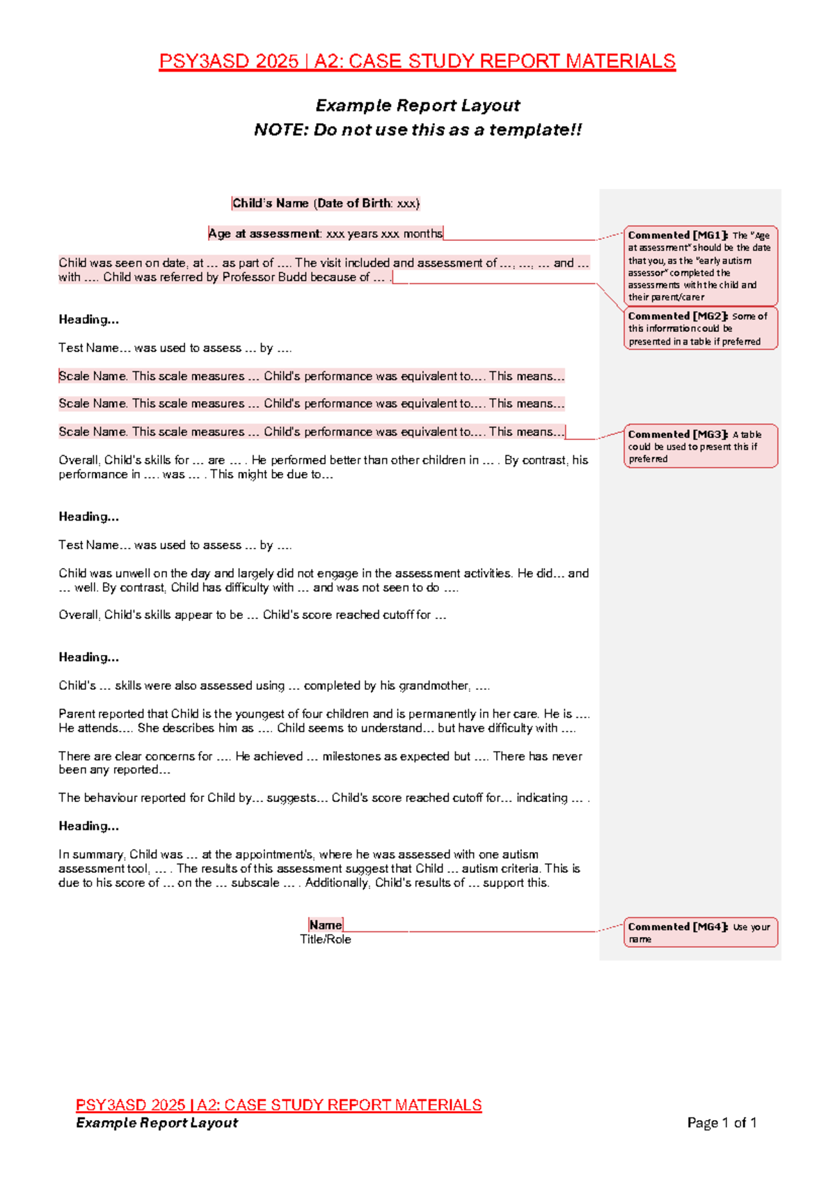PSY3ASD 2025 A2: Case Study Report Example Layout Guide - Studocu