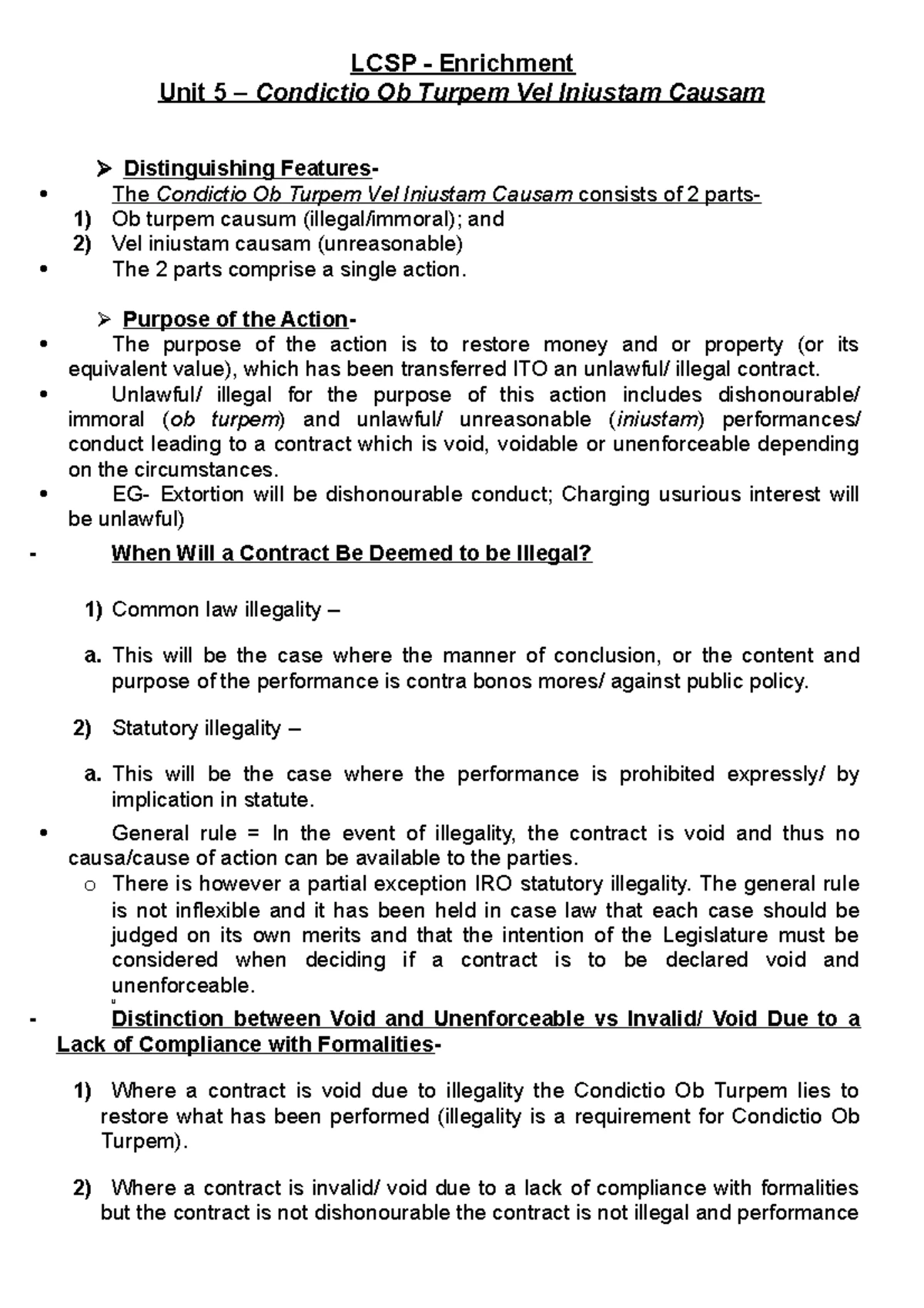 LCVP Condictio Sine Cause Specialis Notes - LCVP Enrichment Unit 6 ...